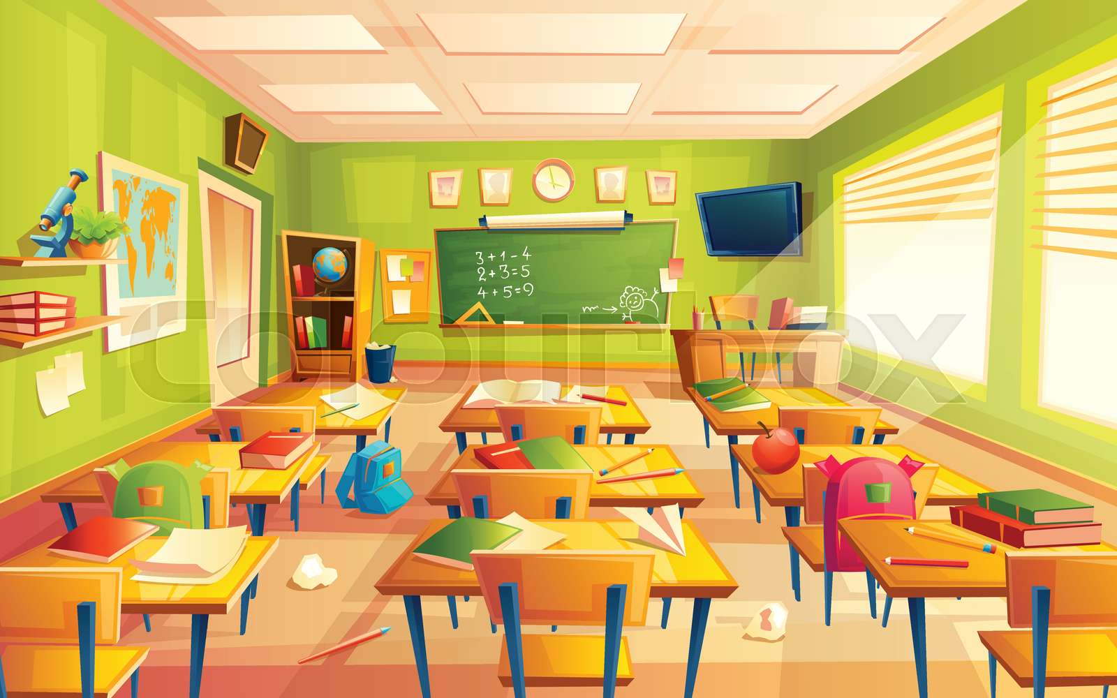 Vector school classroom interior, math training room. Educational ...