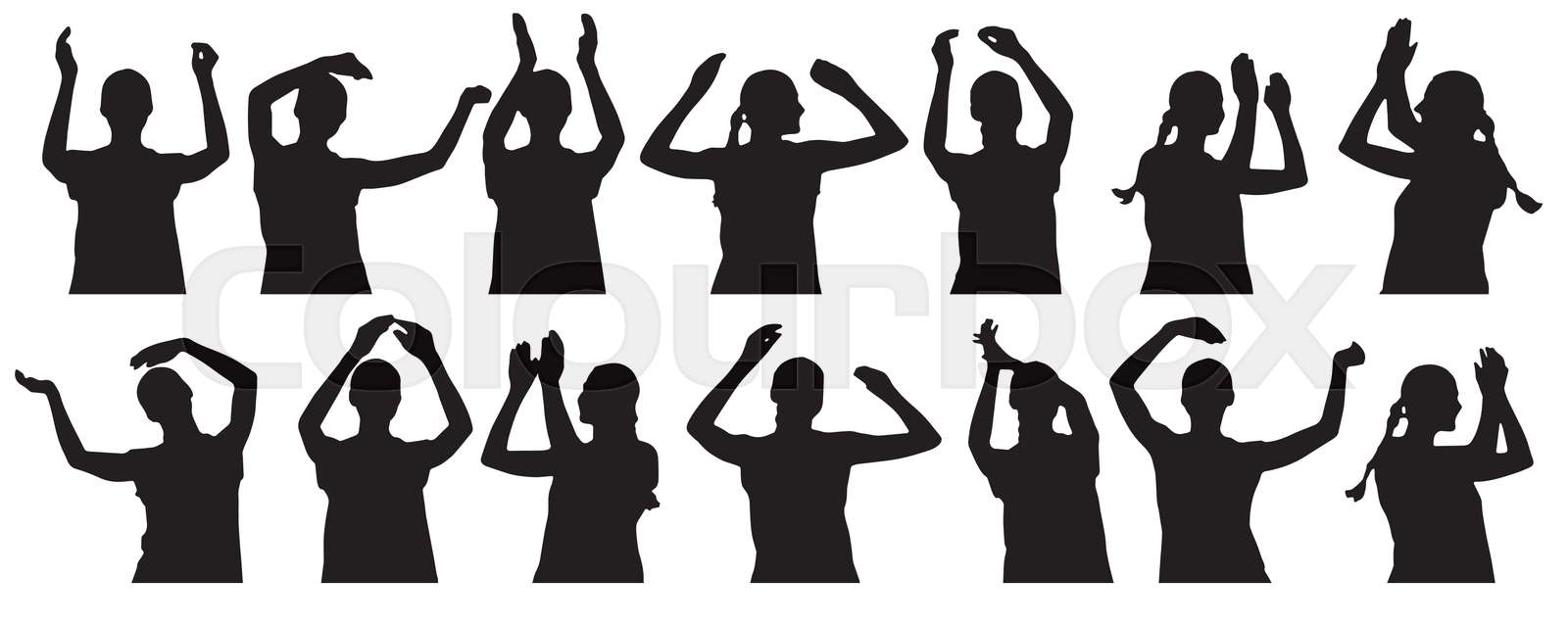 Silhouettes of applauding woman, clapping hands, waving hands. Set ...