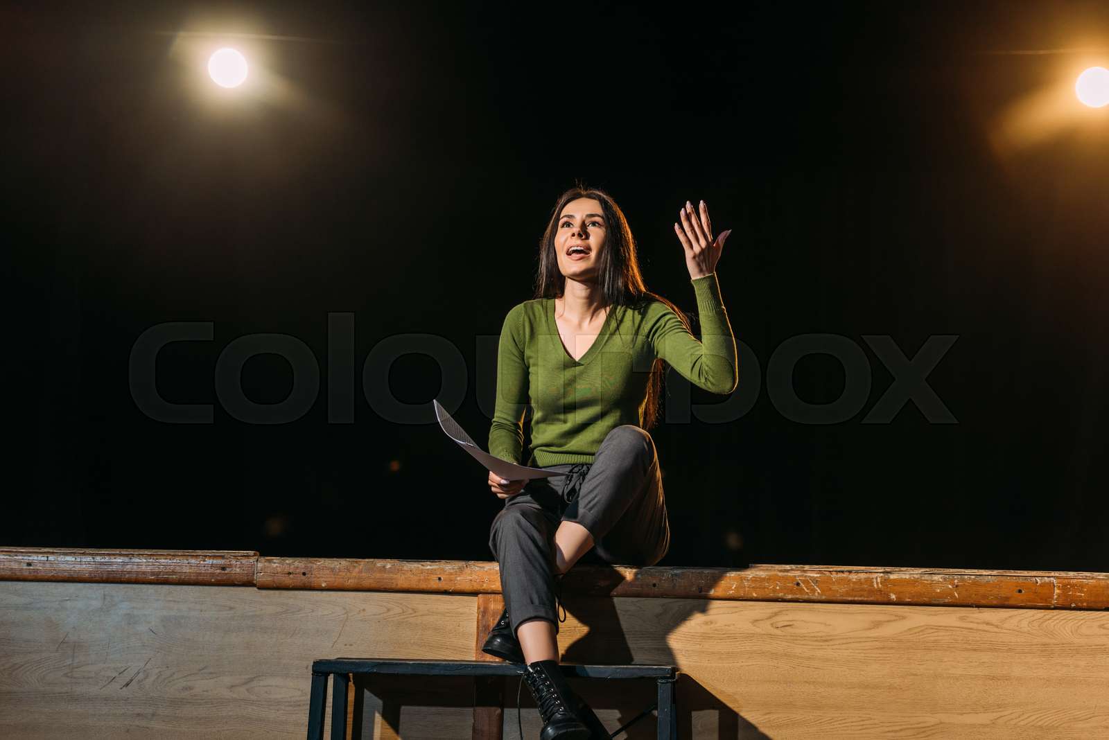emotional beautiful actress performing role on stage in theatre | Stock image | Colourbox