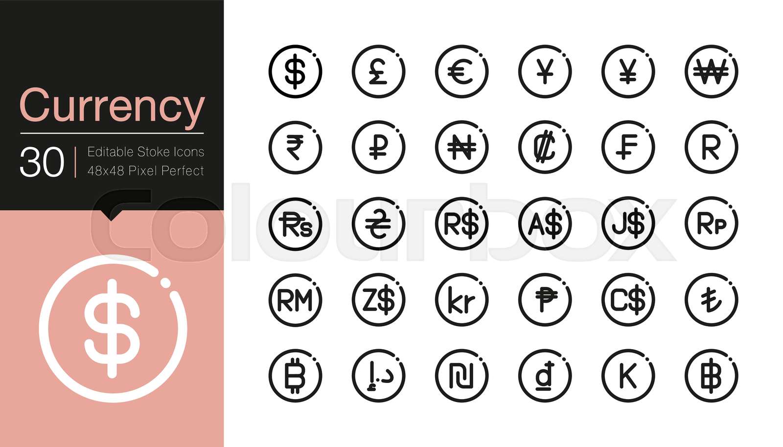 Currency icons. Modern line design. For presentation, graphic design ...