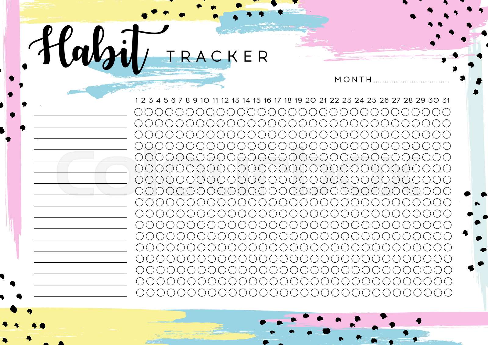 Habit Tracker. Monthly planner habit tracker blank template. Monthly ...