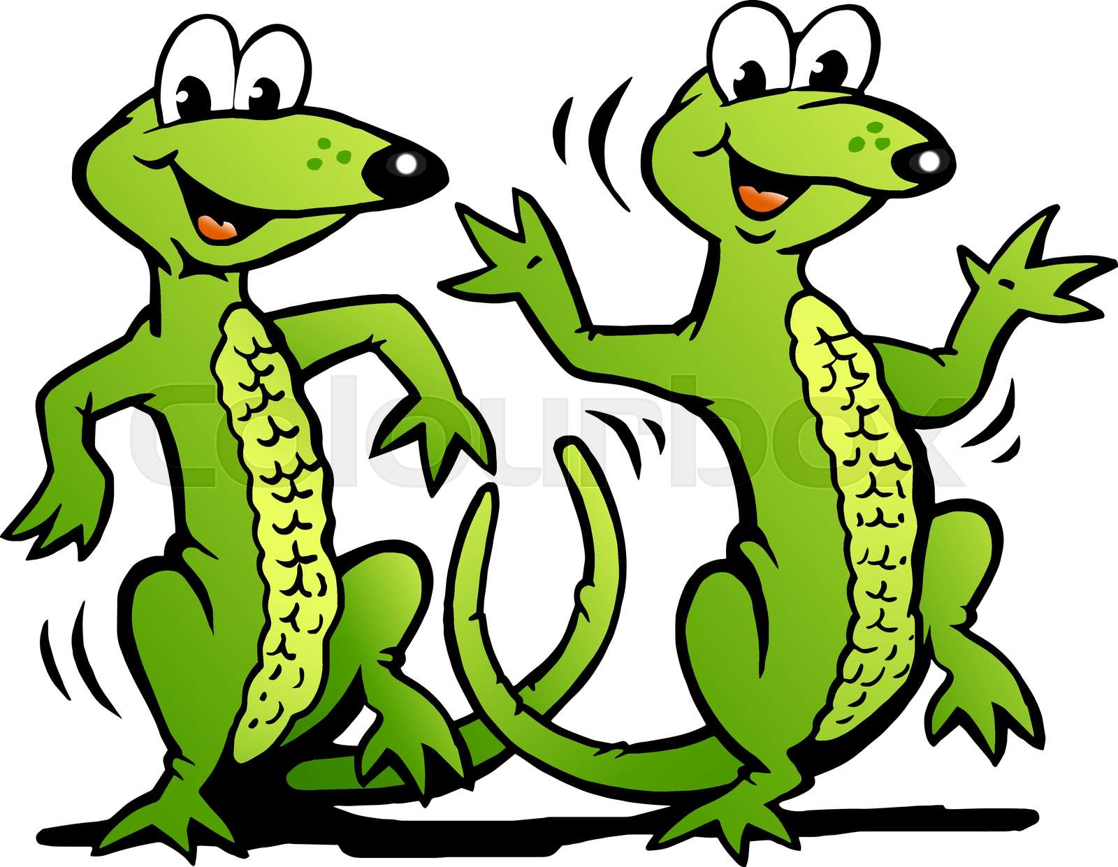 Vector Cartoon illustration of a Two Happy Dancing Lizard | Stock ...