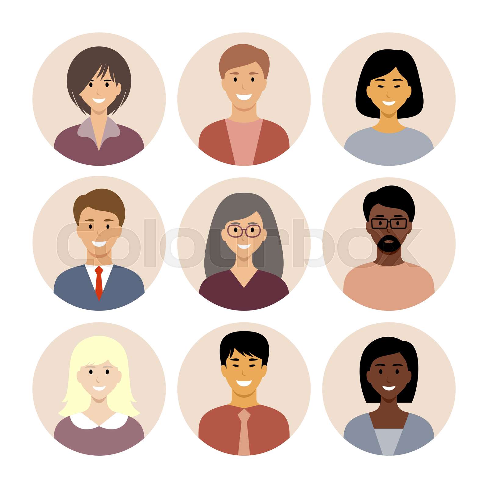 Set of round flat icons with people. Different nationalities. | Stock ...