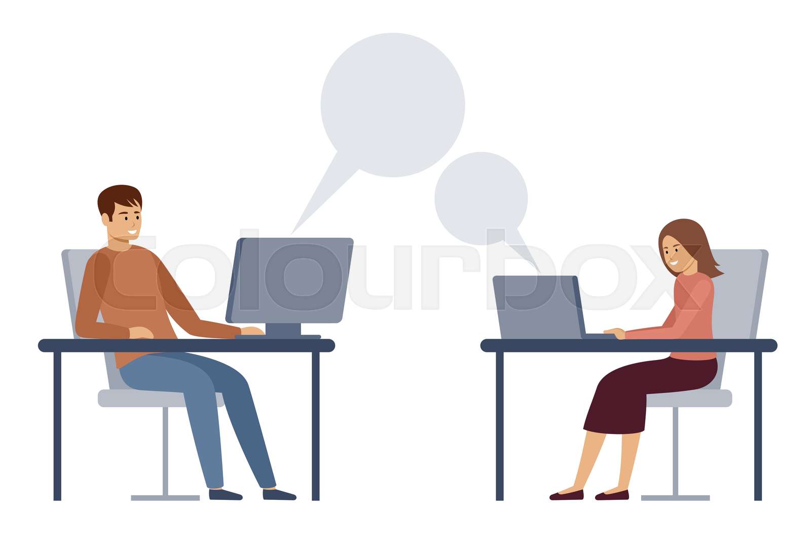 Man and woman are texting at work. Working correspondence. General chat ...