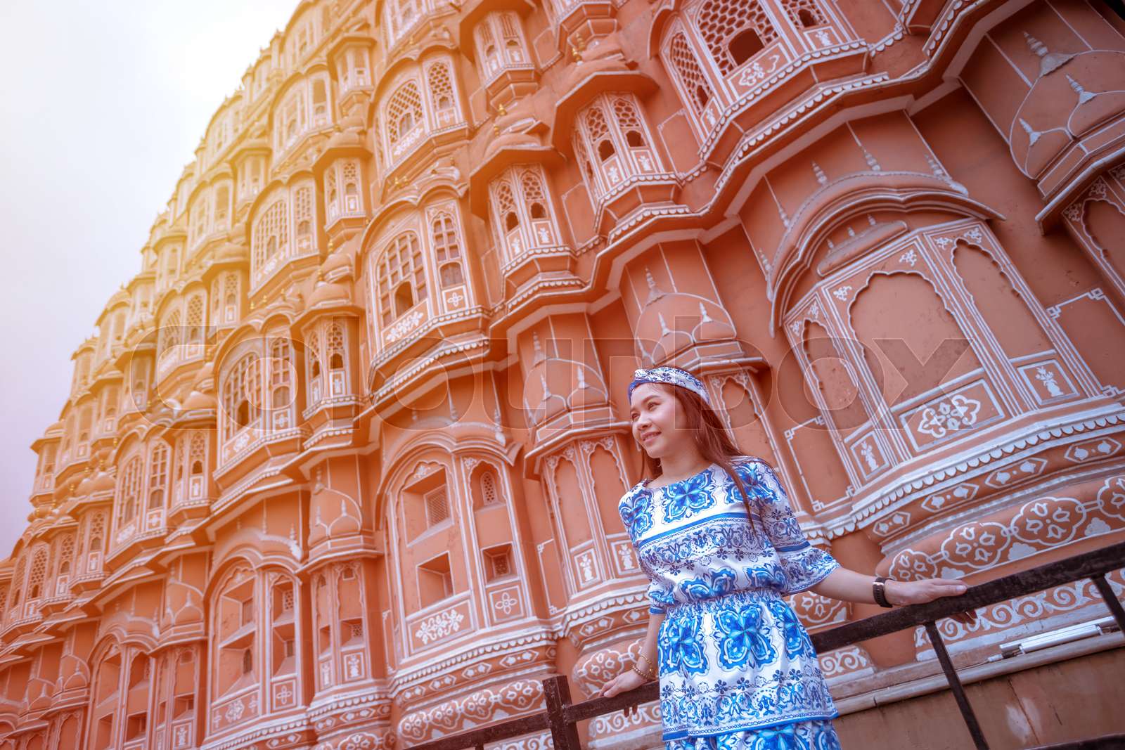 Young Woman at Hawa Mahal, Jaipur,Rajasthan, India | Stock image ...