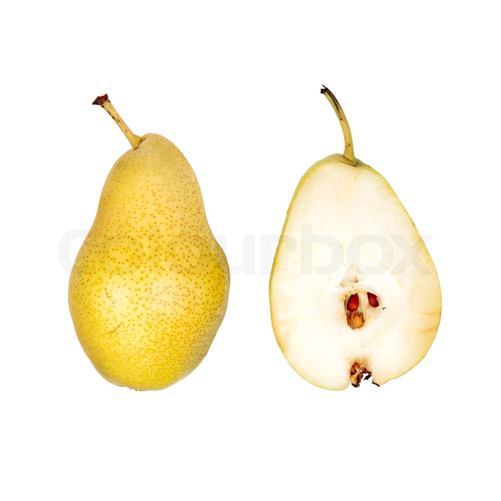 Whole and half cut pear | Stock image | Colourbox