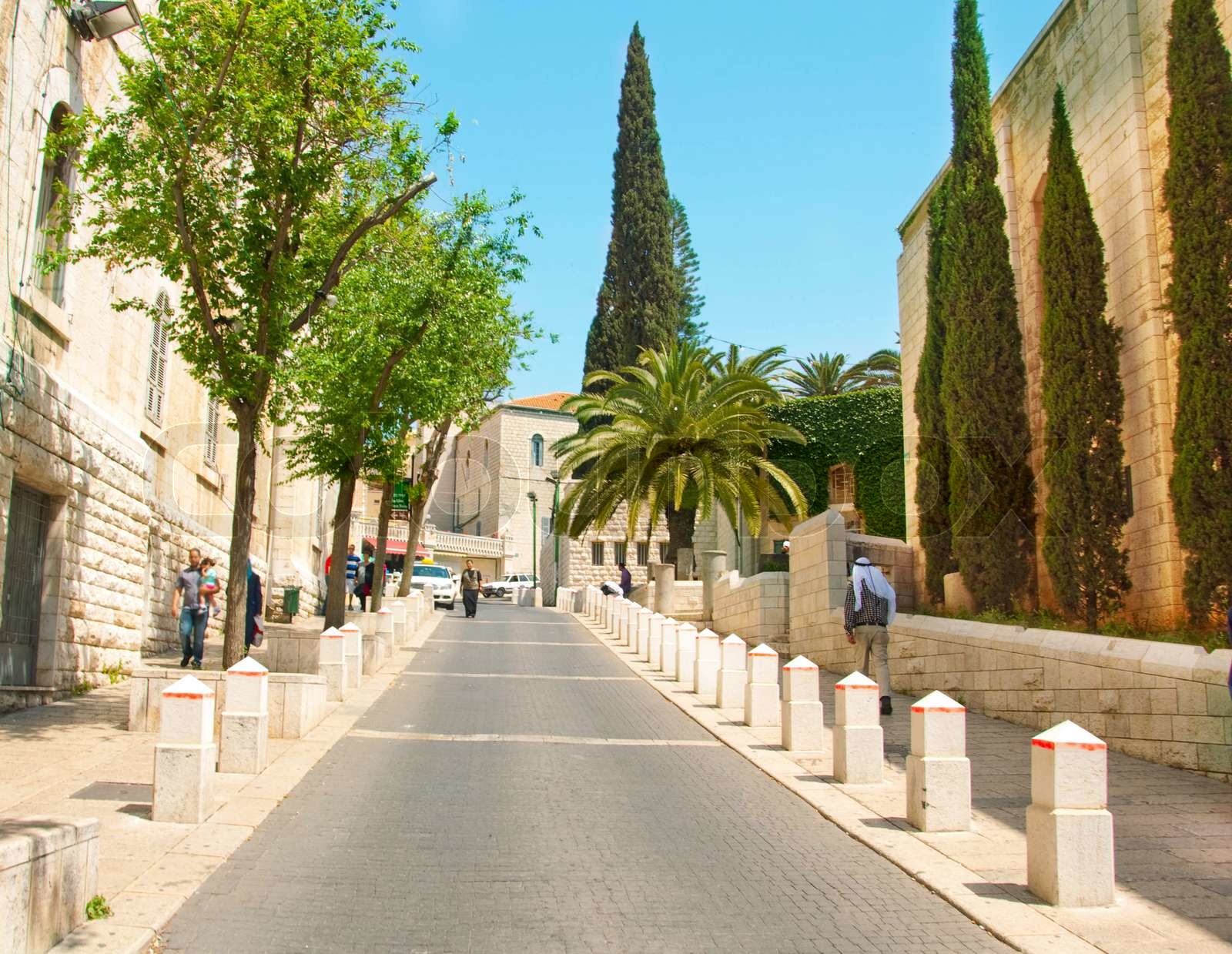 Ancient street in Nazareth, Israel Date palm trees | Stock image ...