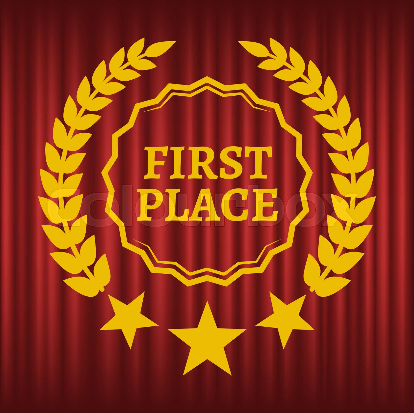 First Place Sign in Golden Wreath Vector Image | Stock vector | Colourbox