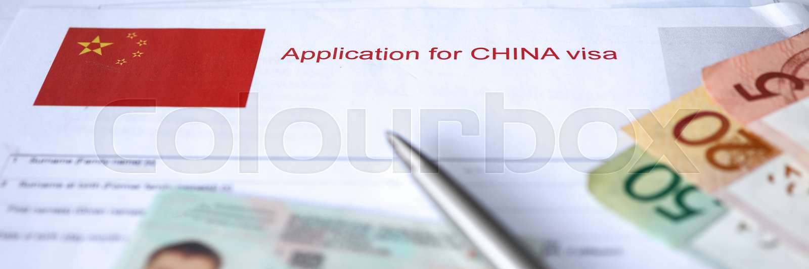 China visa application form, consular fee payment. | Stock image ...