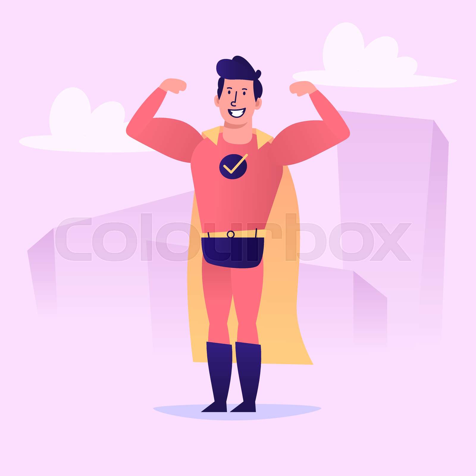 Superhero shows muscles and smiles. Vector character | Stock vector ...