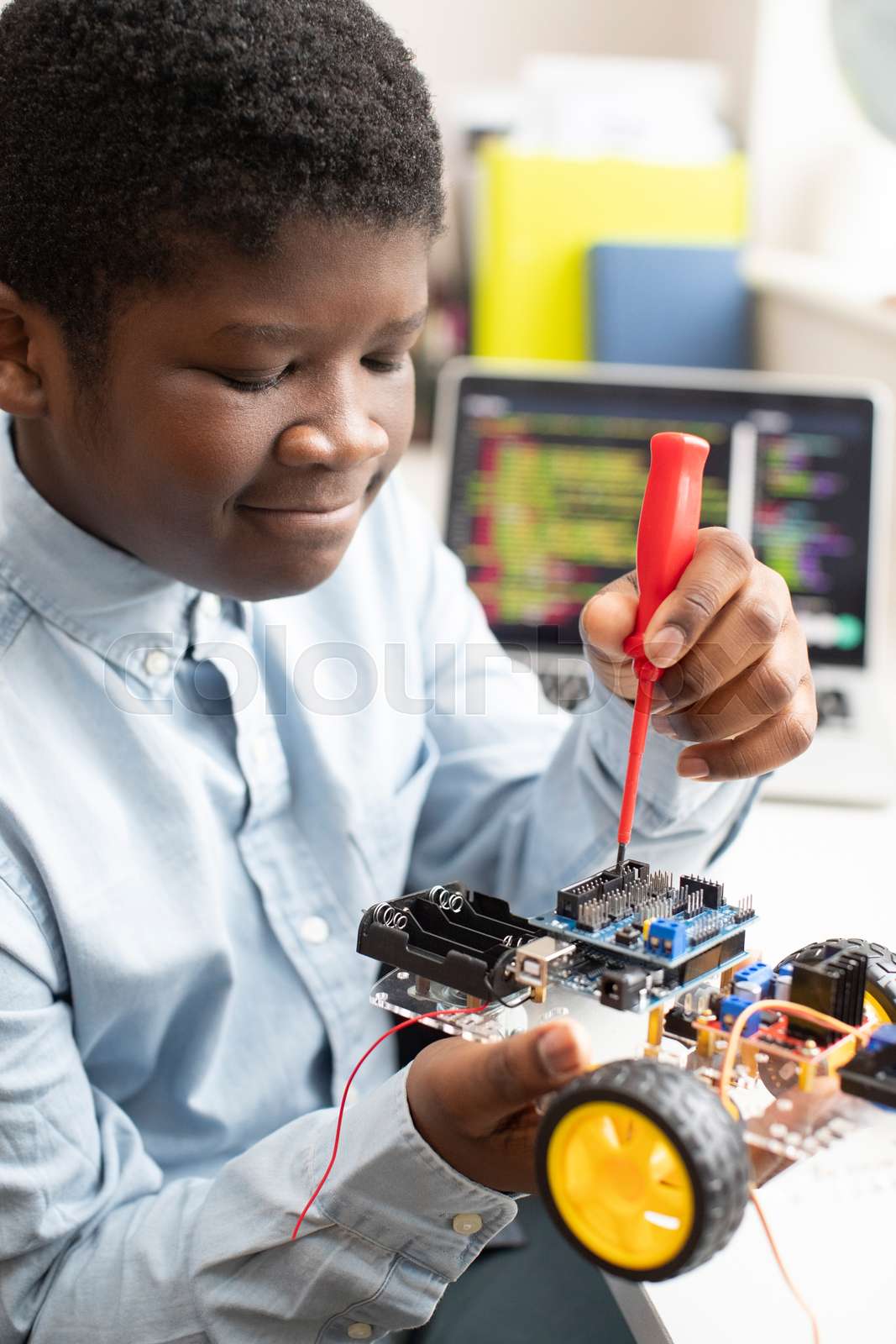 Male High School Pupil Building Robot Car In Science Lesson Stock Image Colourbox 