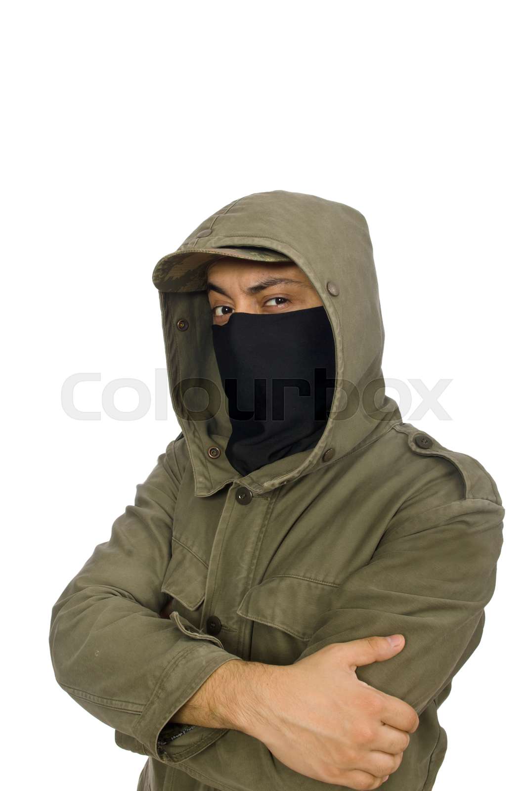 Criminal wearing mask isolated on white | Stock image | Colourbox