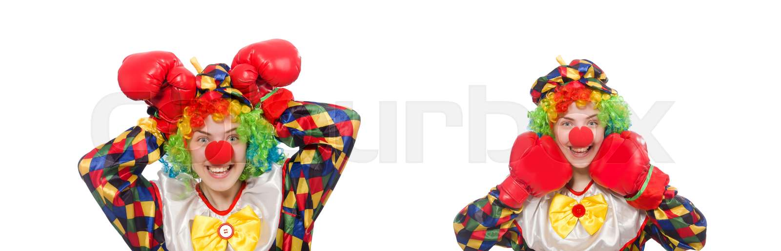 Clown with boxing gloves isolated on white | Stock image | Colourbox
