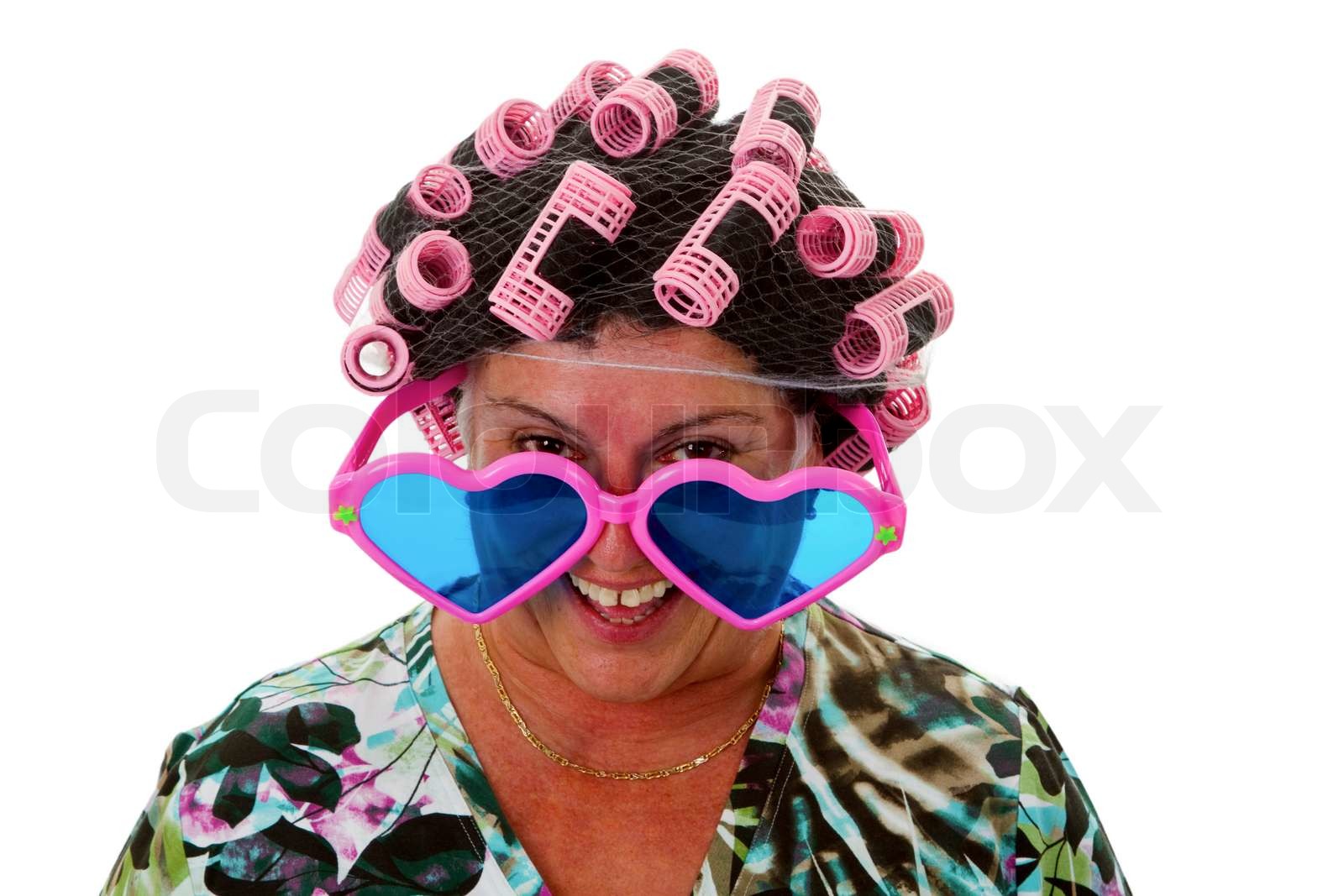Female senior with funny wig | Stock image | Colourbox