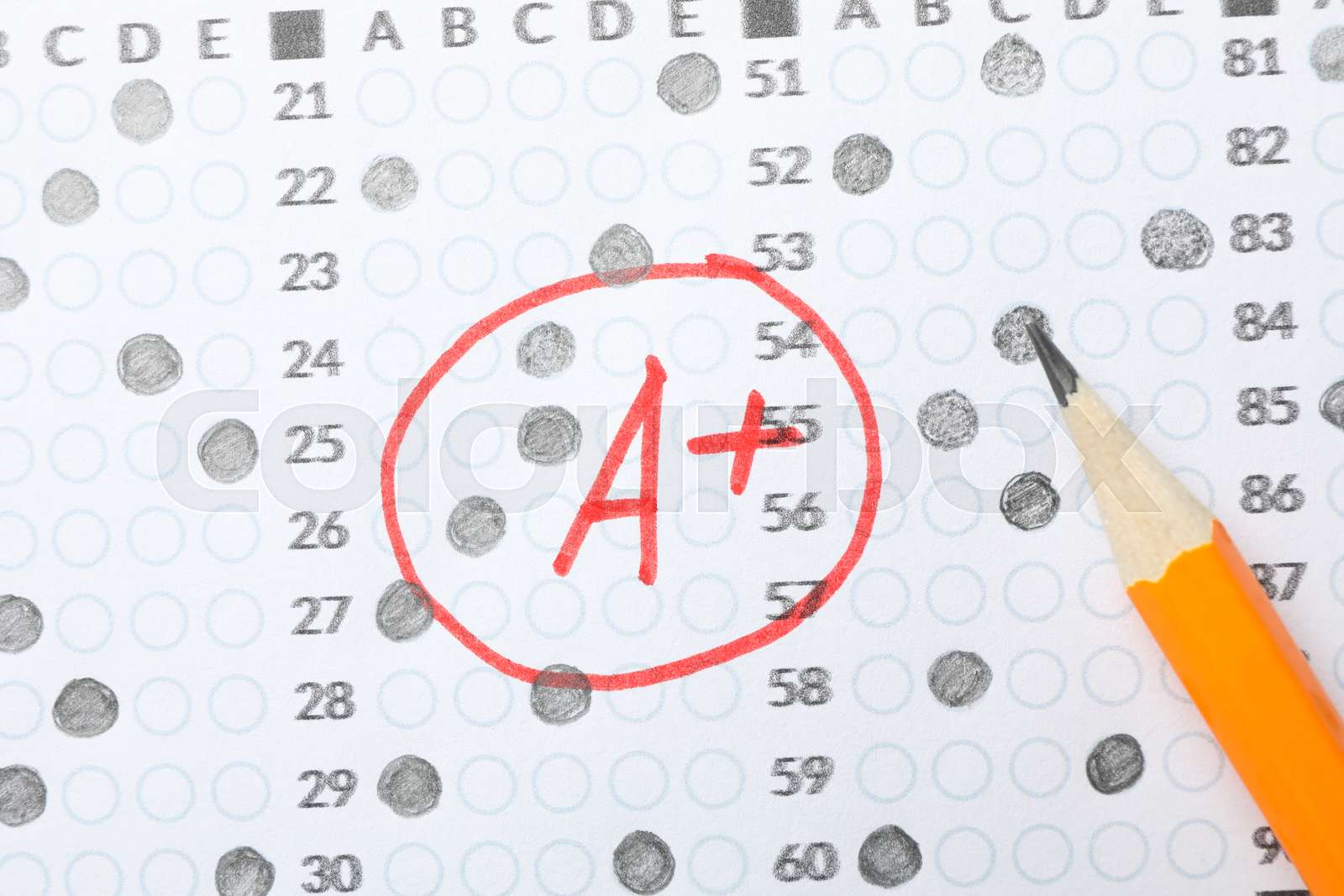 Test score sheet with answers, grade A+ and pencil, close up | Stock ...