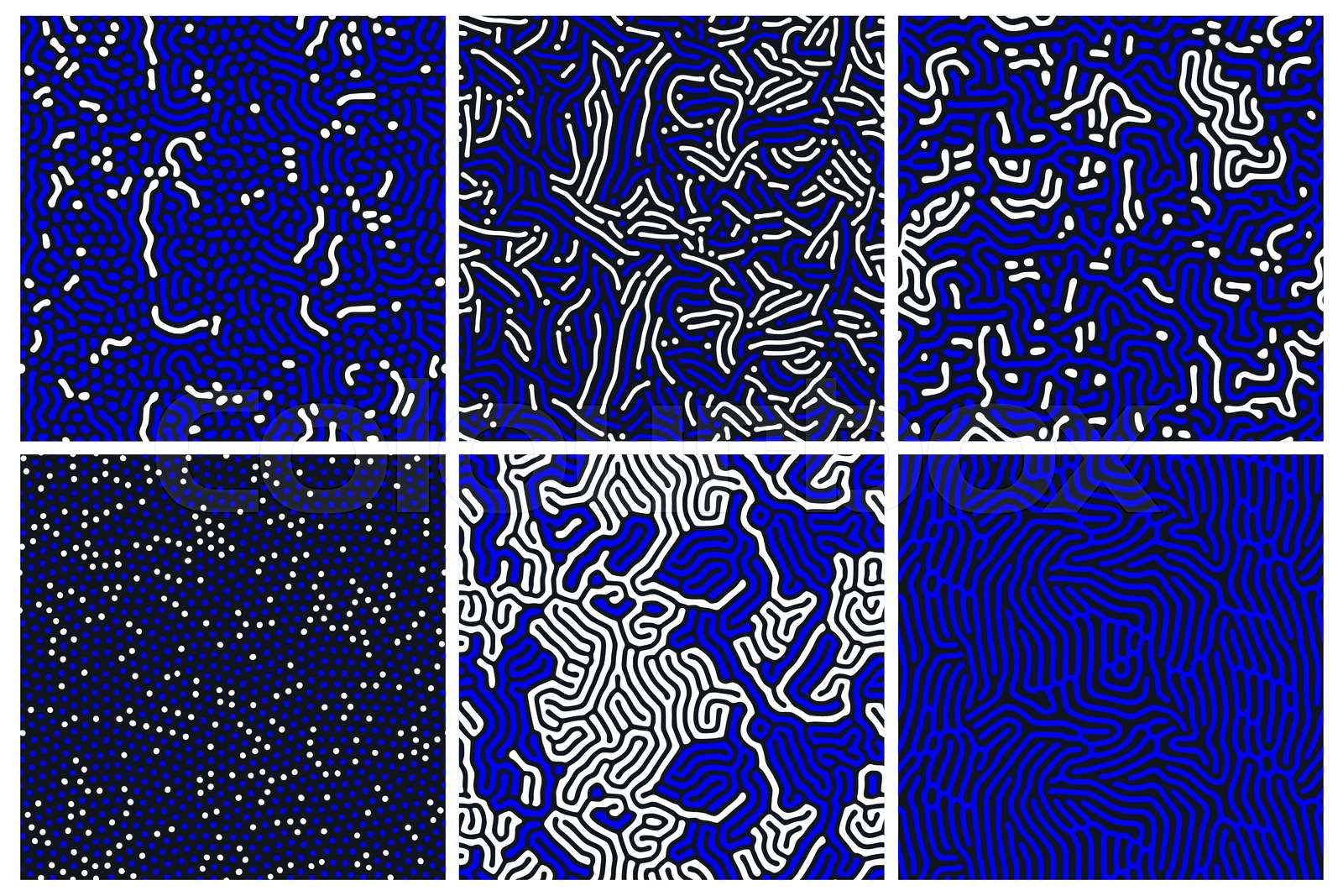 Organic seamless patterns set with rounded lines, drips. Diffusion reaction background. Linear ...