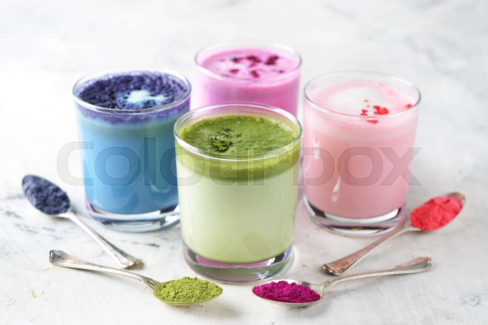 Different types of colored latte | Stock image | Colourbox