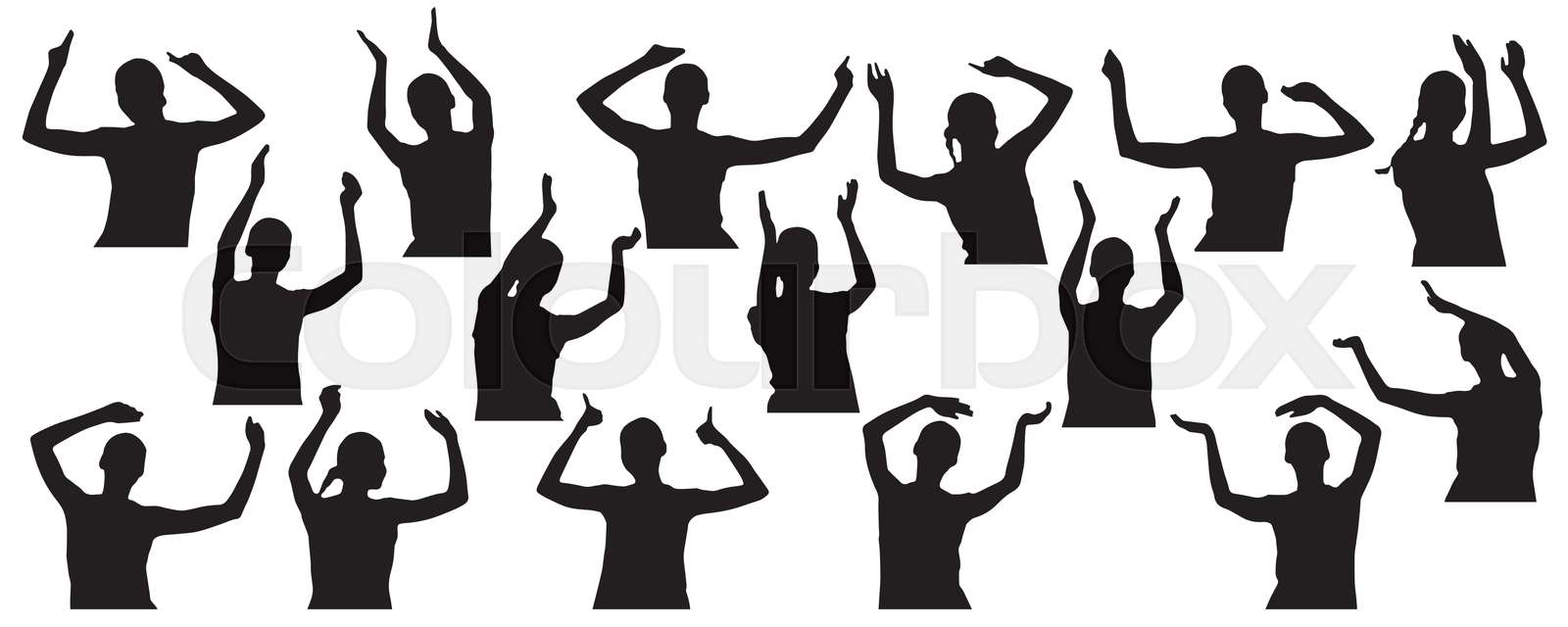 Woman in concert, clapping hands, waving hands, set of silhouettes ...