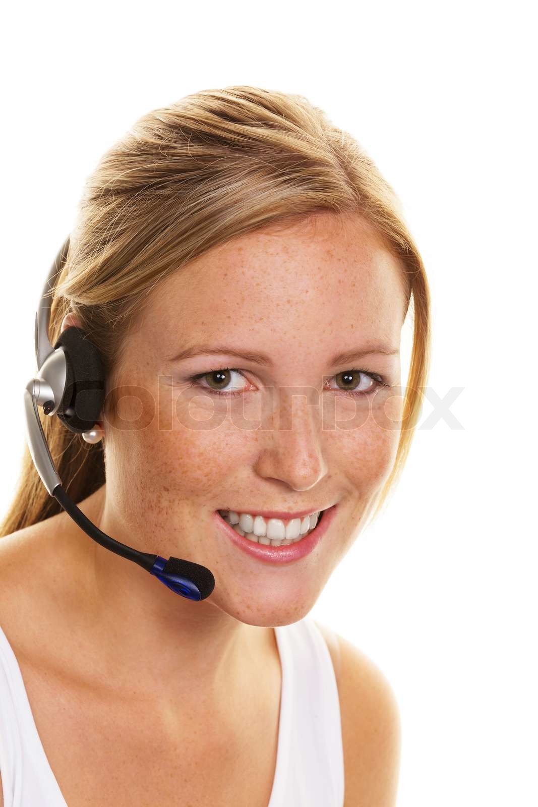 woman with headset in customer service | Stock image | Colourbox