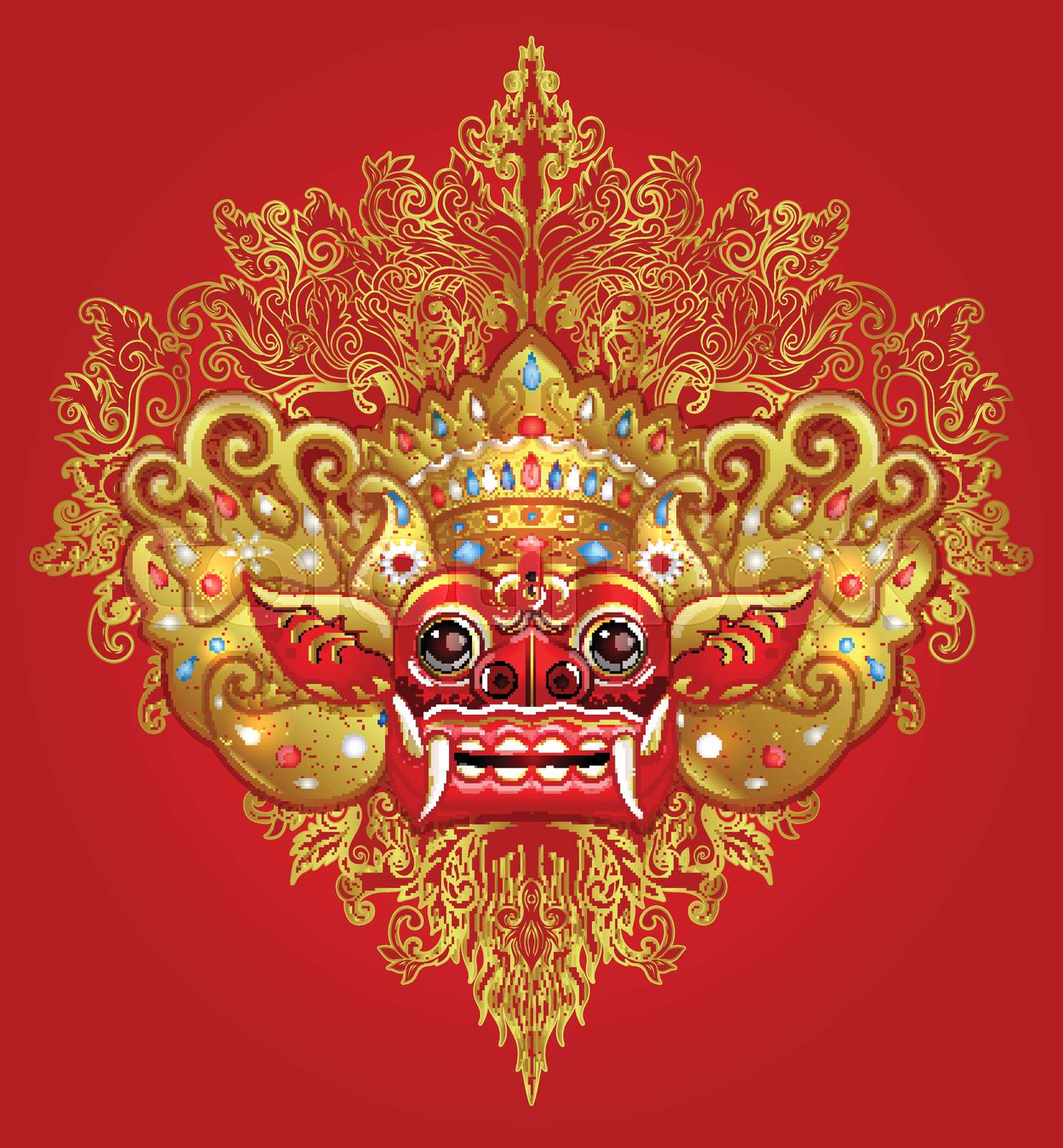 Barong. Traditional ritual Balinese mask. Vector color illustration in ...