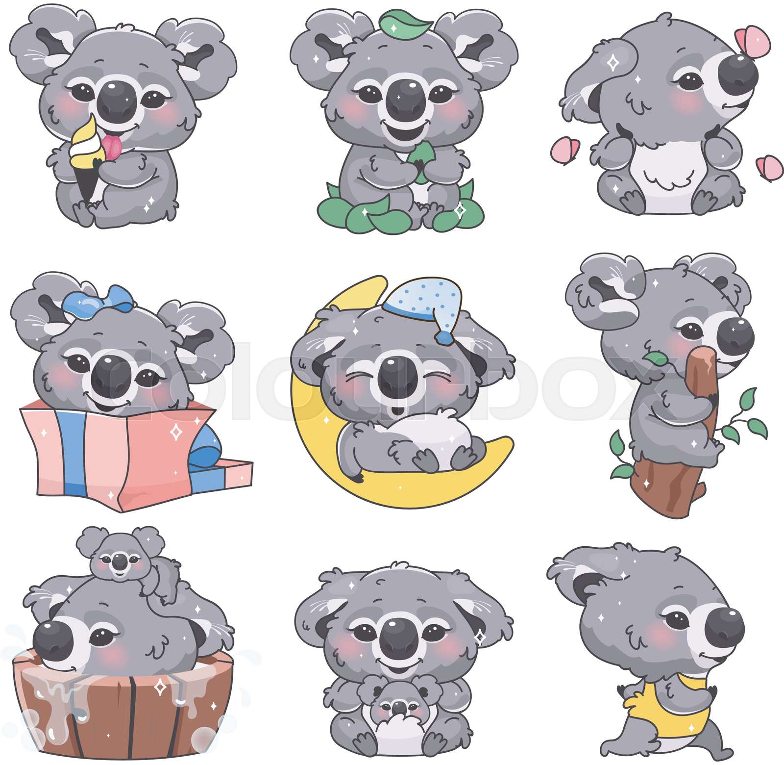 Cute koala kawaii cartoon vector characters set | Stock vector | Colourbox