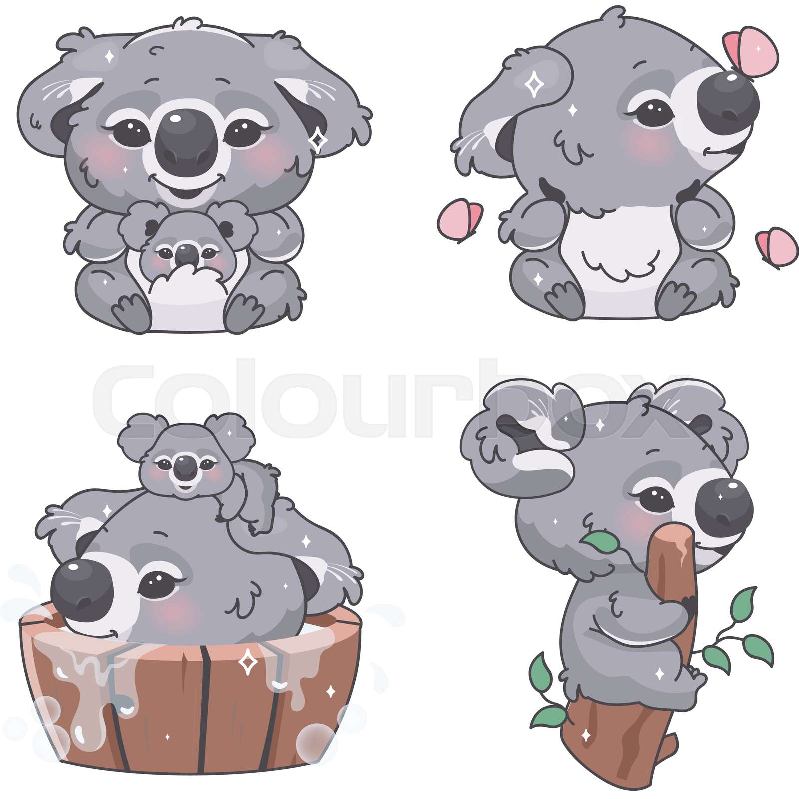 Cute koala bear kawaii cartoon vector characters set | Stock vector ...