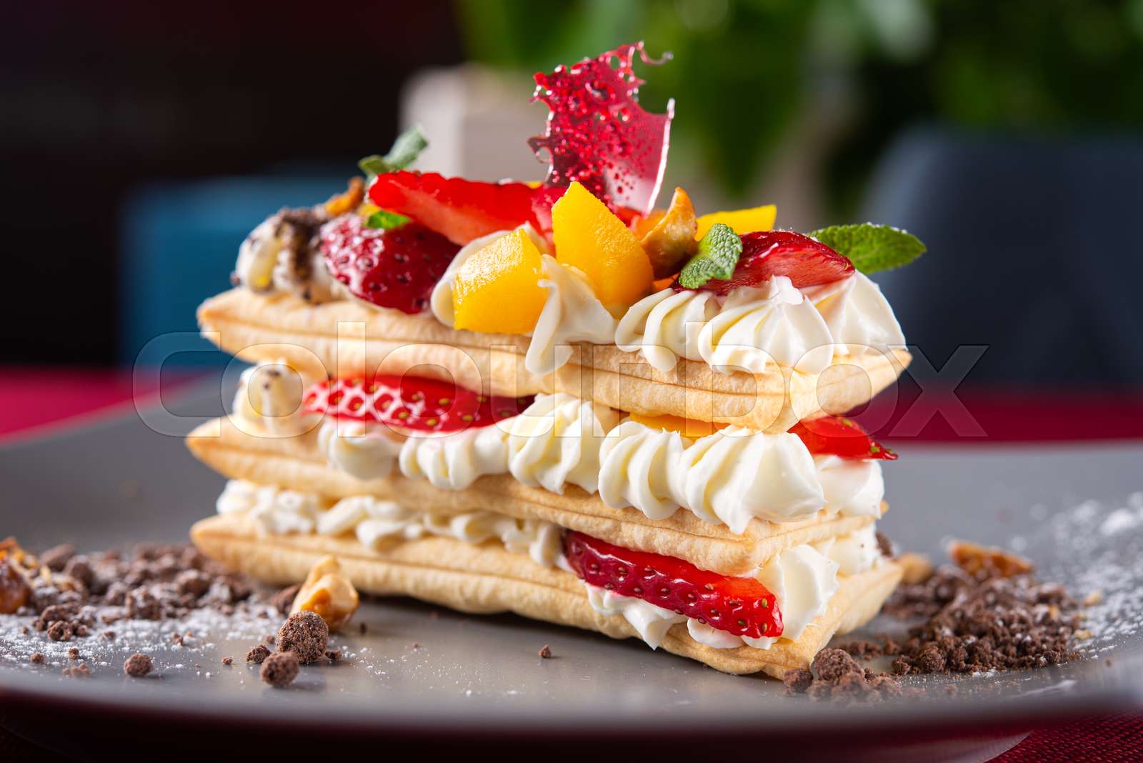 italian mille-feuille dessert with strawberry | Stock image | Colourbox