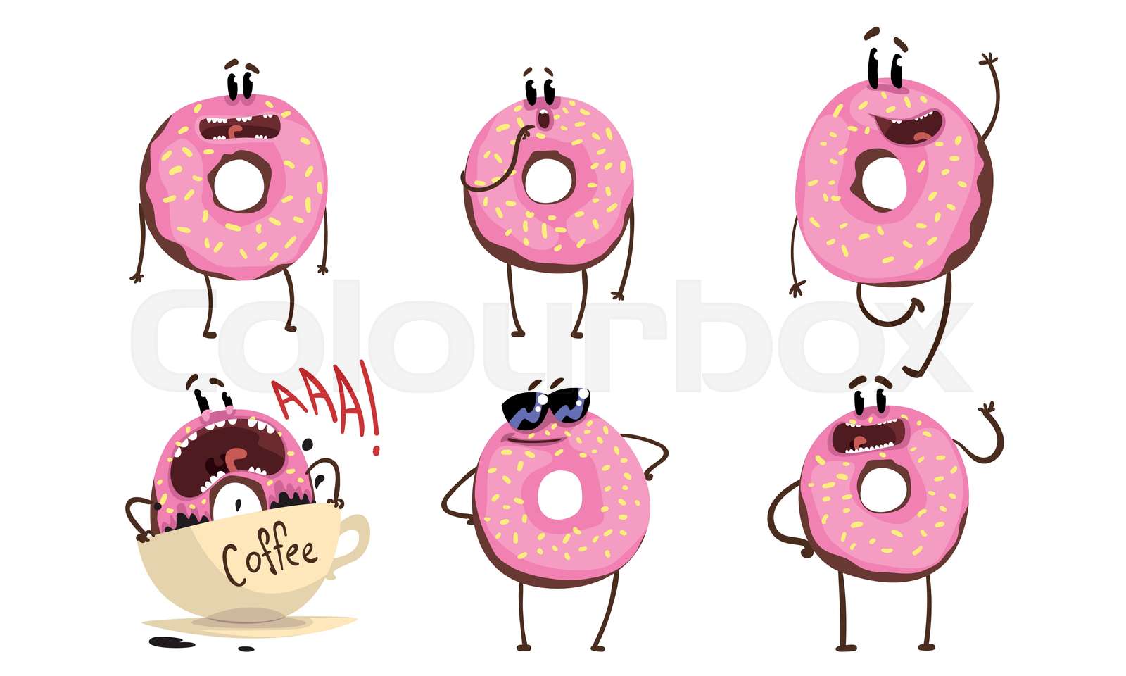 Glazed Donuts Cartoon Characters Collection, Funny Humanized Doughnuts ...