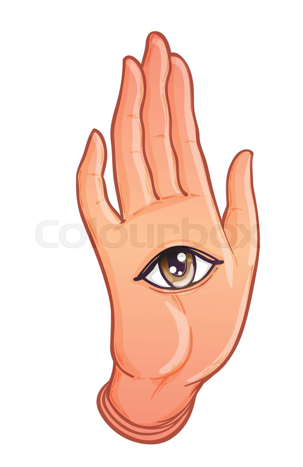 Open hand with the all-seeing eye on the palm | Stock vector | Colourbox
