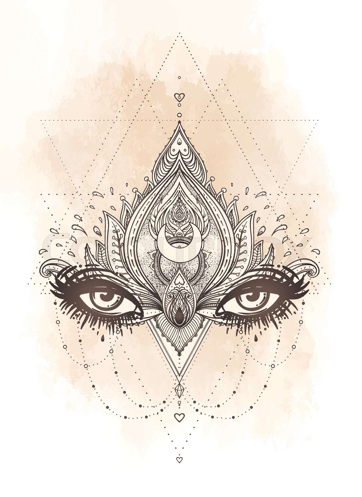 Vector ornamental Lotus flower, all-seeing eye, patterned Indian ...