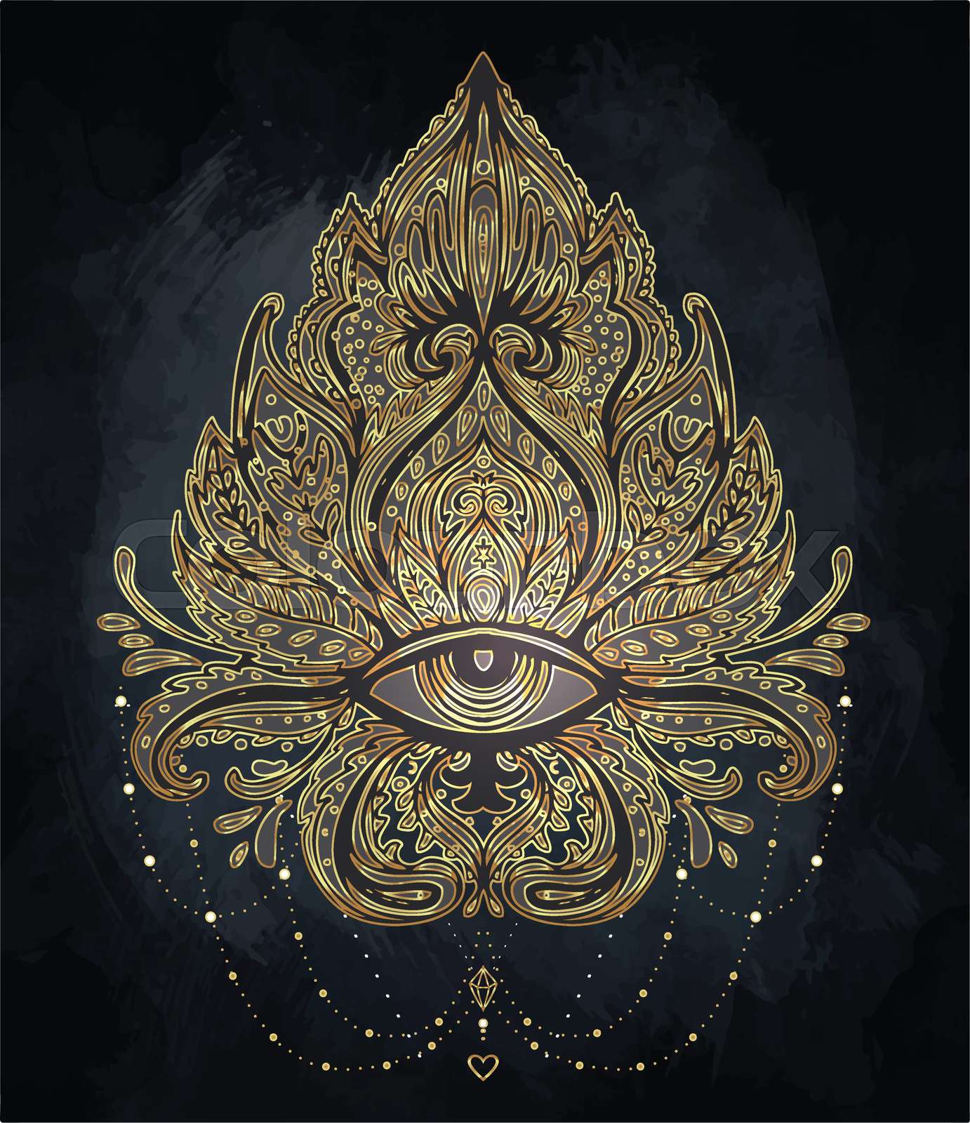 Vector ornamental Lotus flower, all-seeing eye, patterned Indian ...