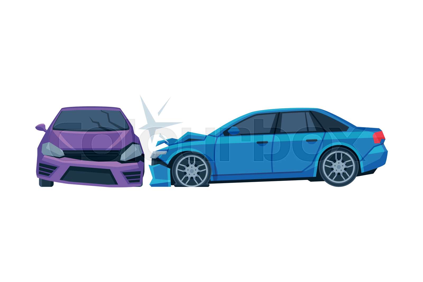 Two Automobiles Collision Car Crash On Road Auto Accident Flat Vector two-automobiles-collision-car-crash-on-road-auto-accident-flat-vector