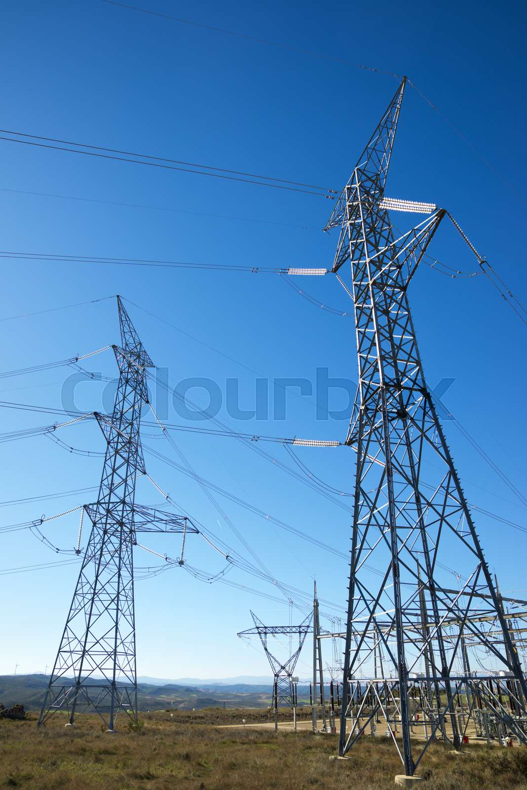 Electrical substation and power line | Stock image | Colourbox