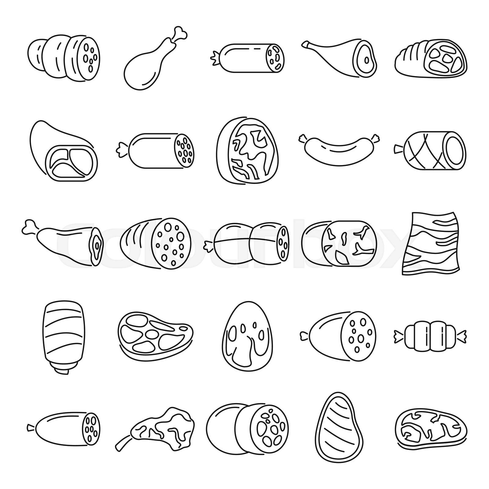 Meat products outline icons set | Stock vector | Colourbox