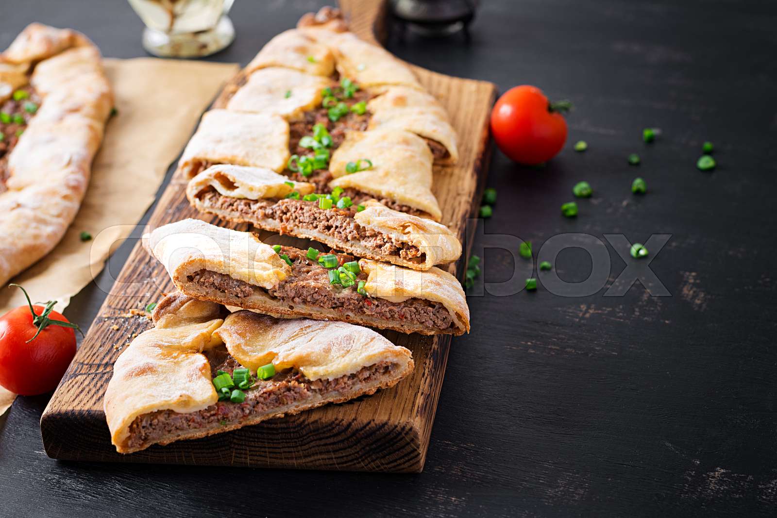 Turkish pide with minced meat, Kiymali Pide. Traditional Turkish ...