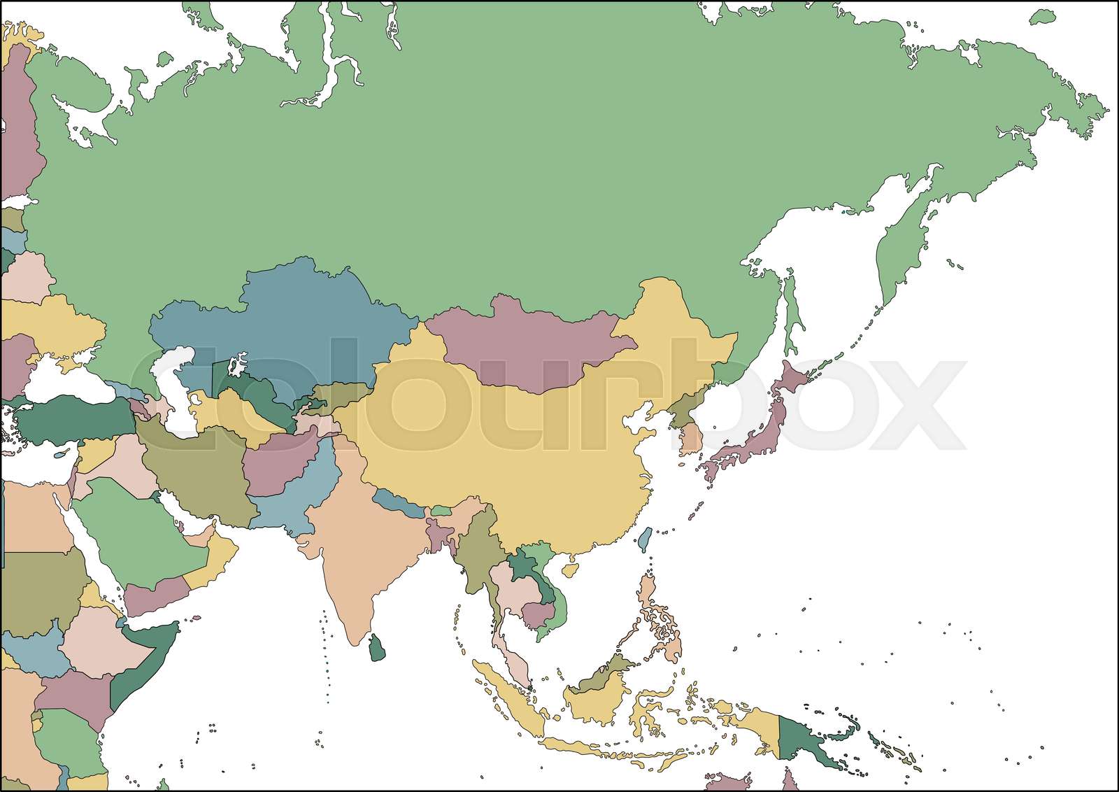 Map of the Asia continent with countries | Stock vector | Colourbox