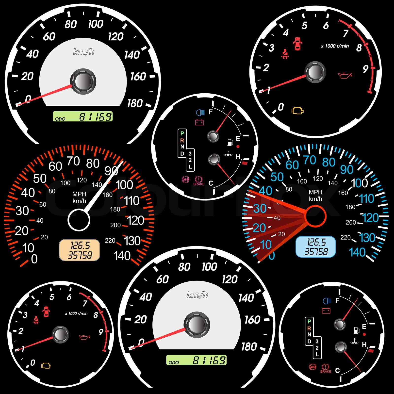Set of car speedometers for racing design | Stock image | Colourbox