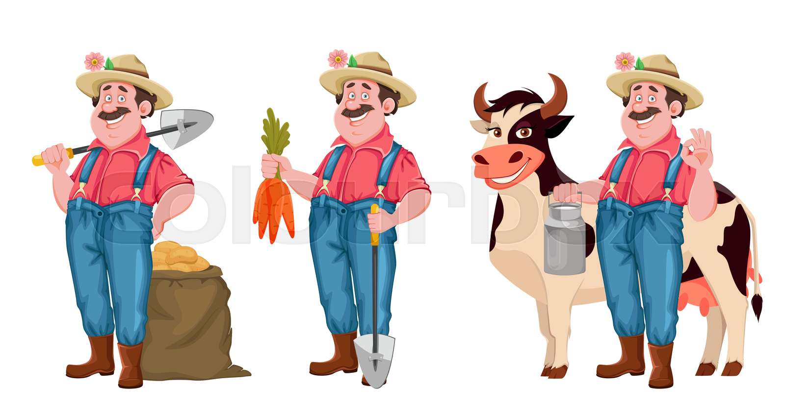 Farmer cartoon character, set of three poses | Stock vector | Colourbox