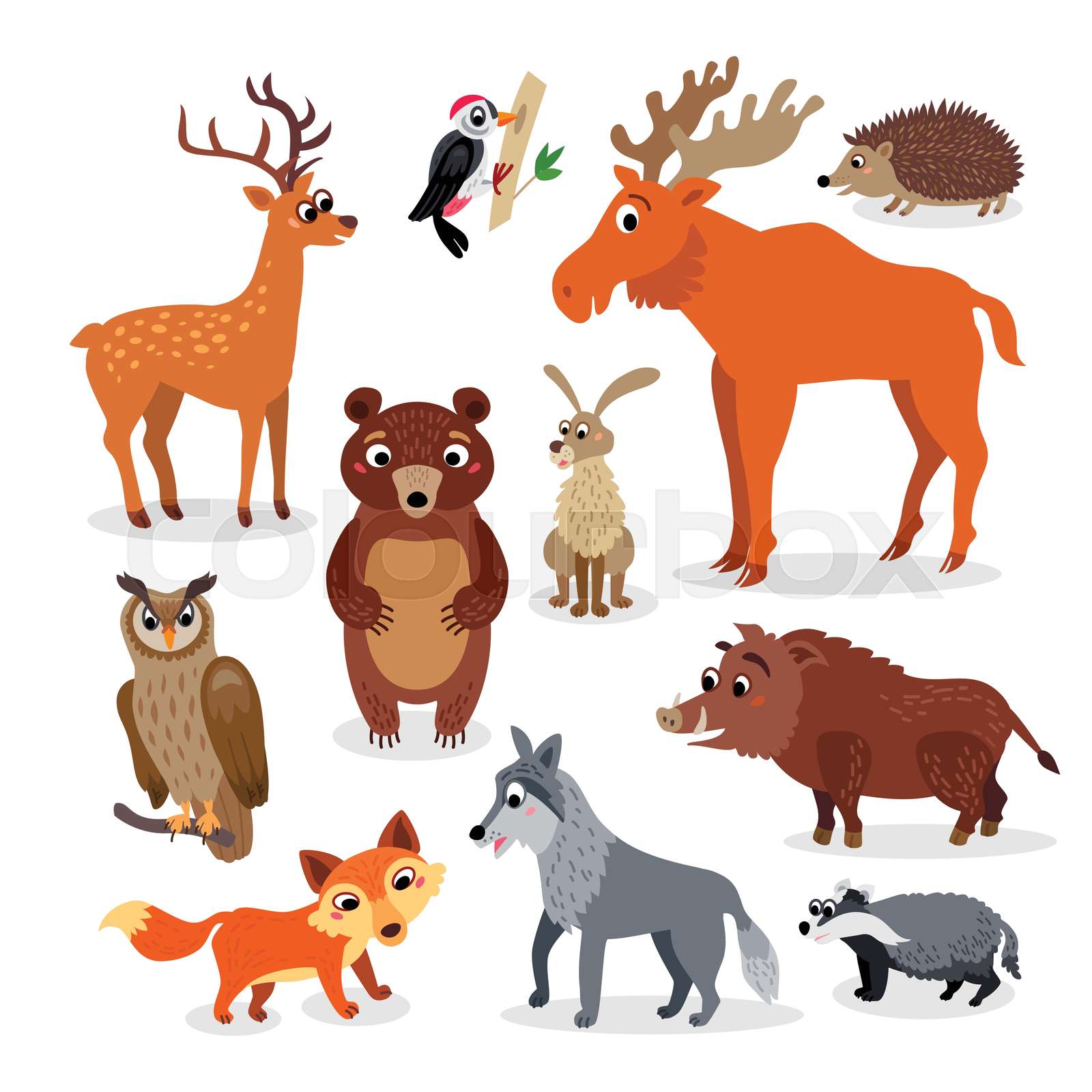 Wild Europe animals set in flat style | Stock vector | Colourbox
