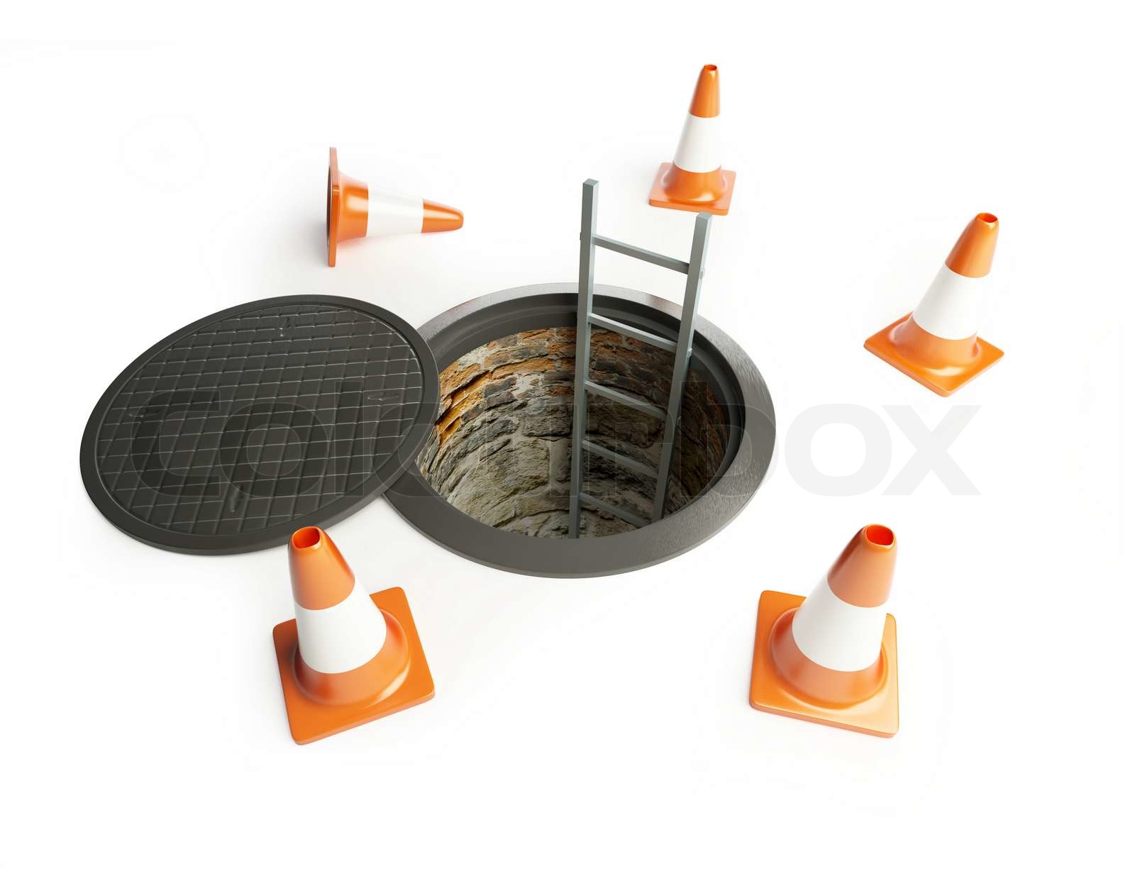 open manhole with a ladder inside | Stock image | Colourbox