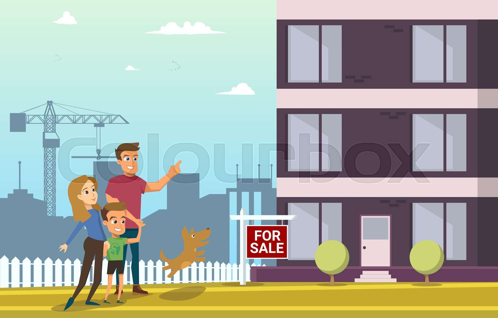 Family Buy Real Estate House. Cartoon Characters. | Stock vector ...