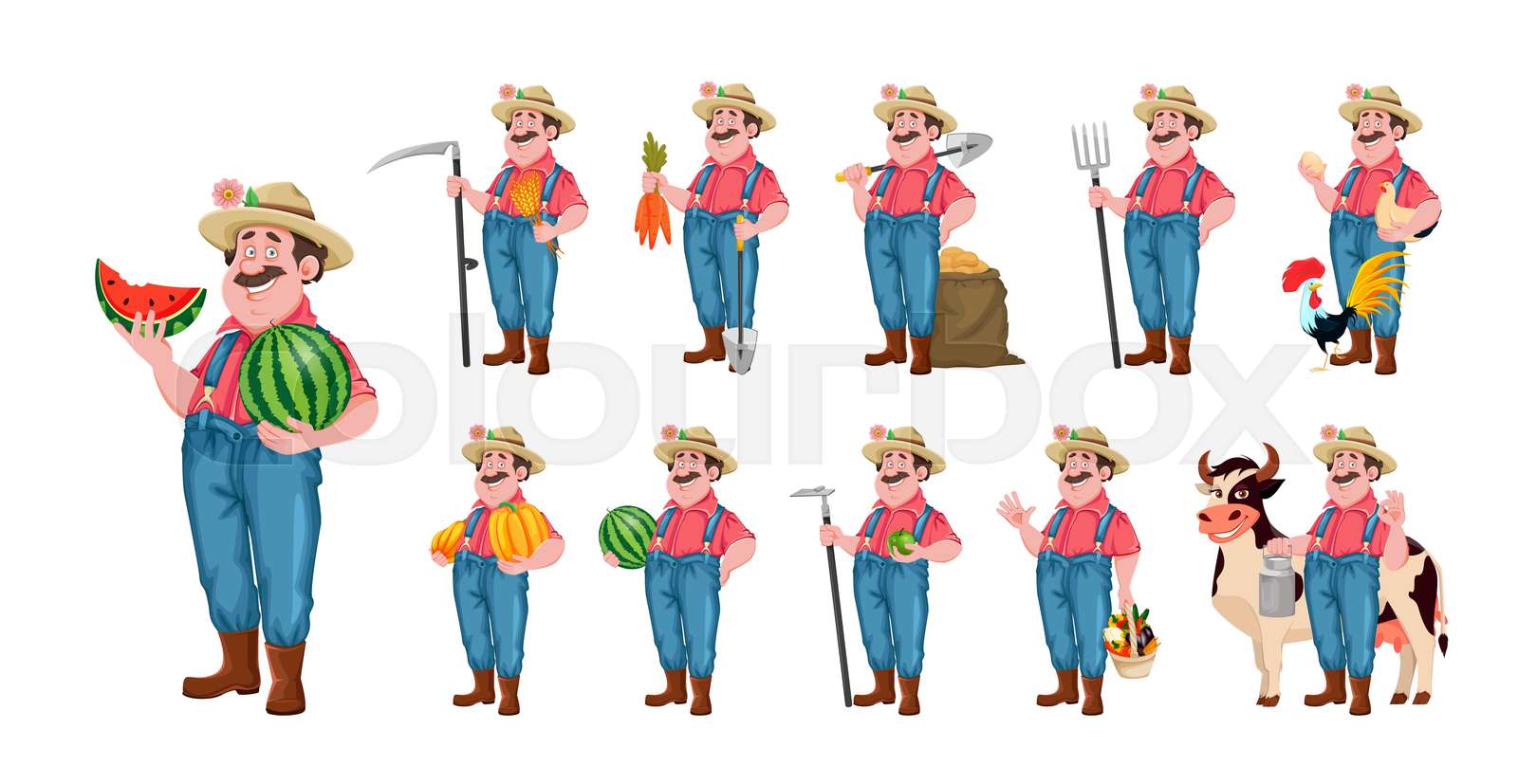 Cheerful farmer, set of eleven poses | Stock vector | Colourbox
