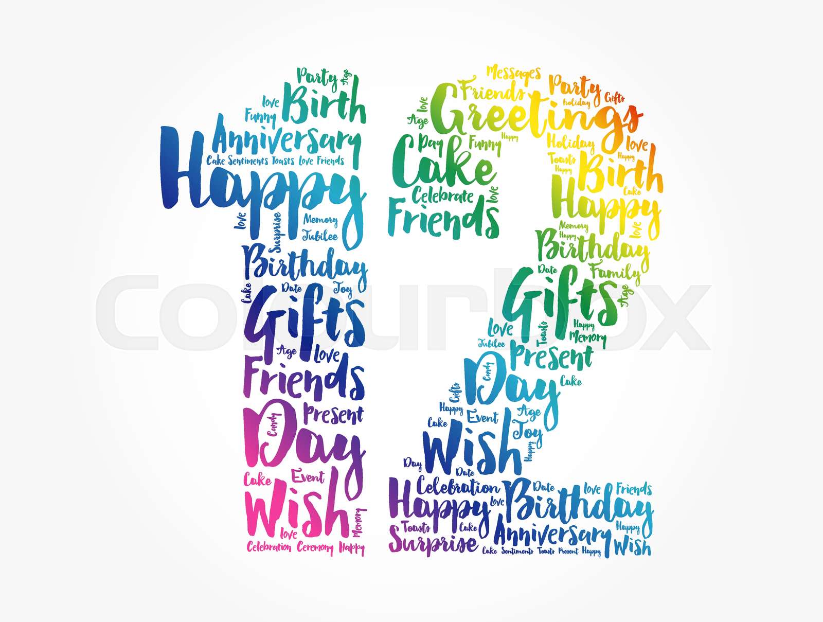 Happy 12th birthday word cloud | Stock vector | Colourbox