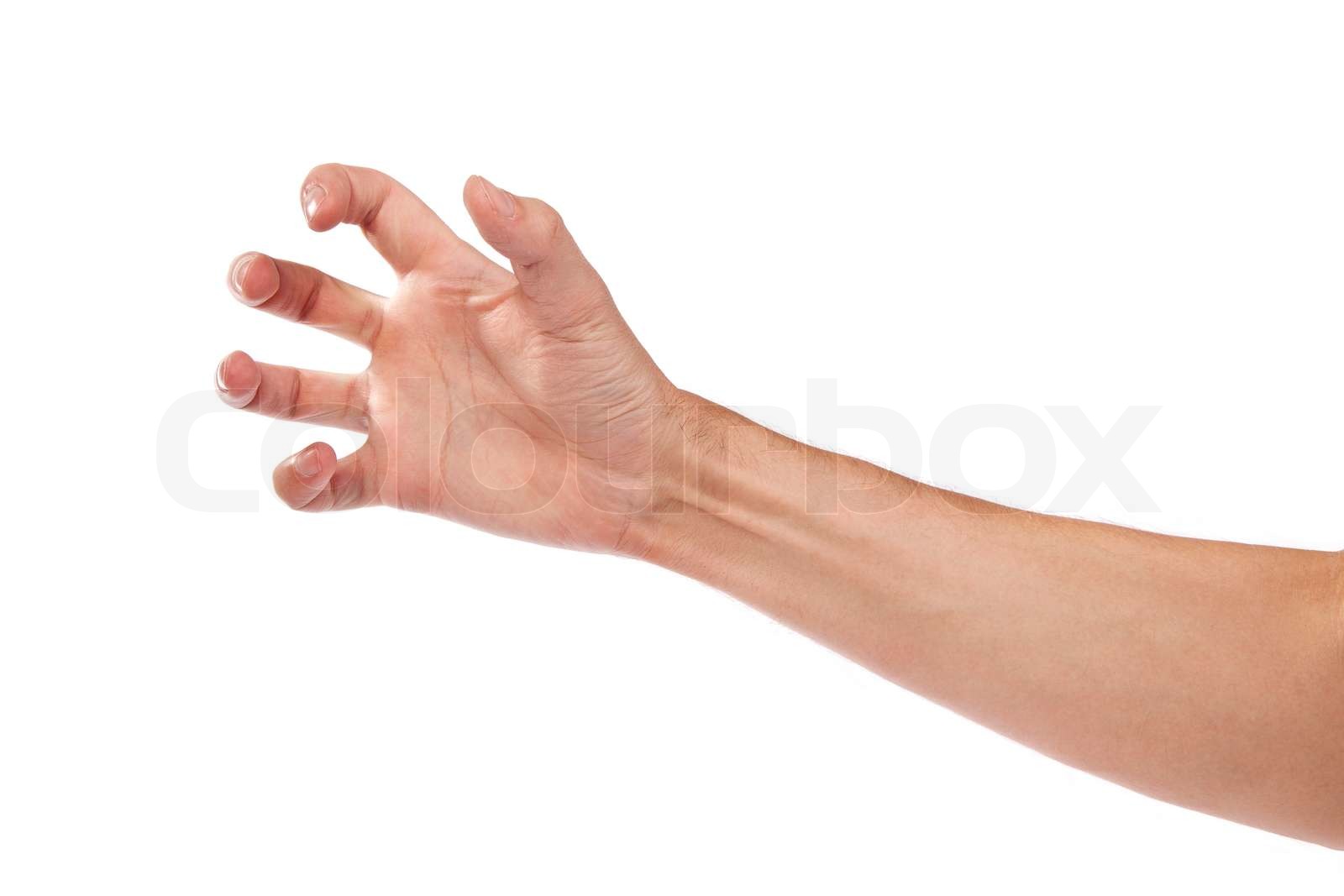 Male hand reaching for something on white | Stock image | Colourbox