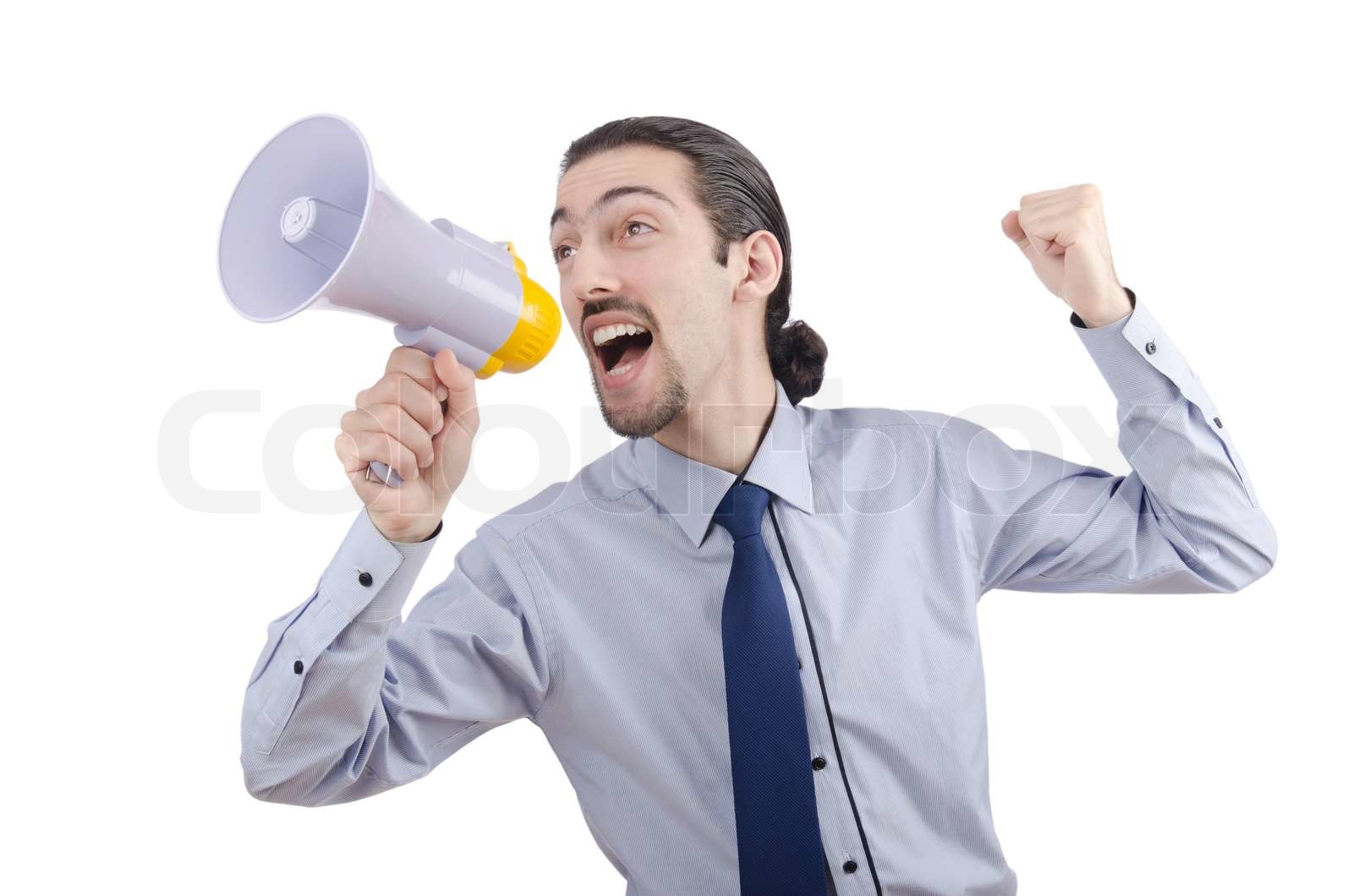 Man shouting and yelling with loudspeaker | Stock image | Colourbox