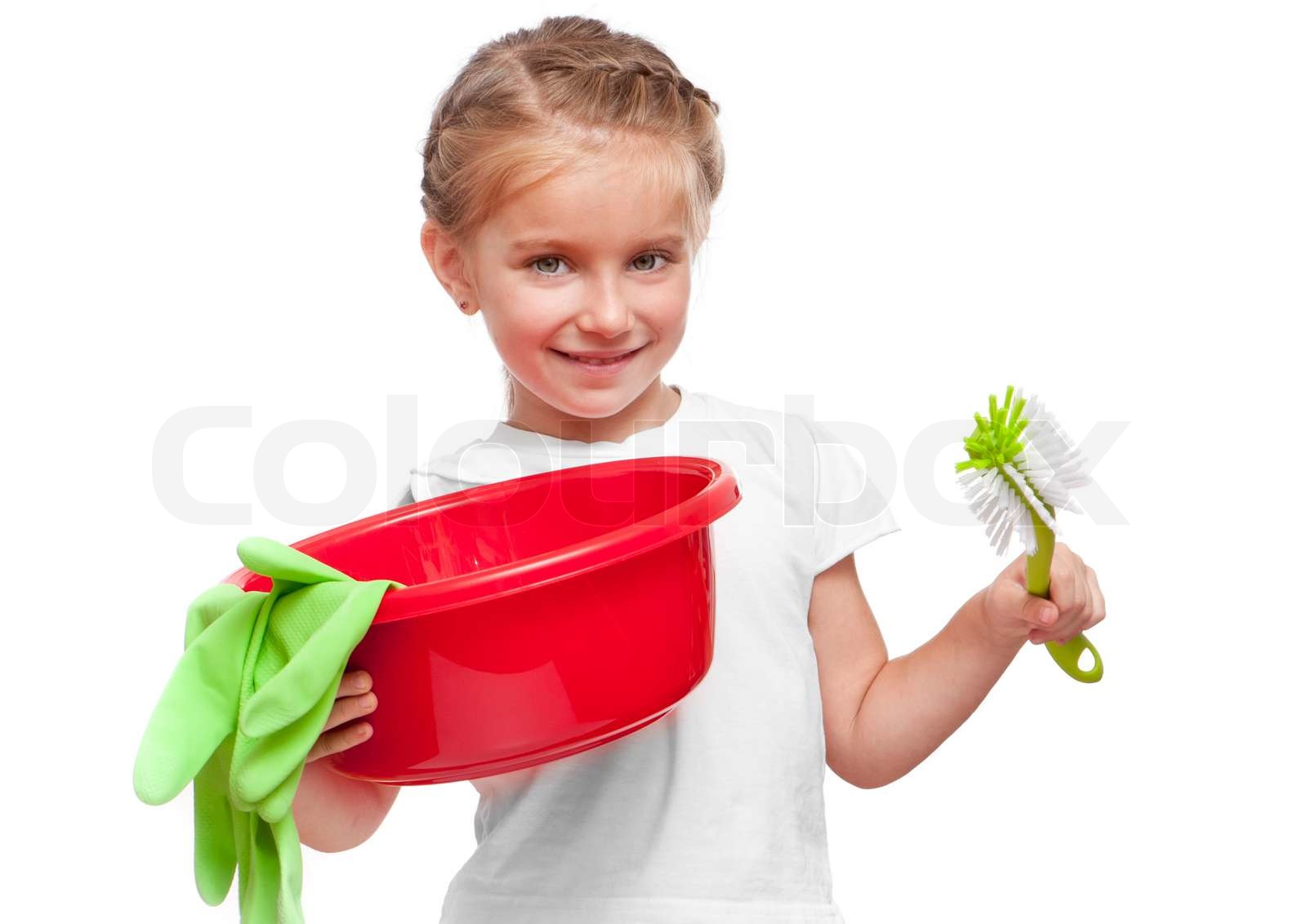 Little girl cleaning | Stock image | Colourbox