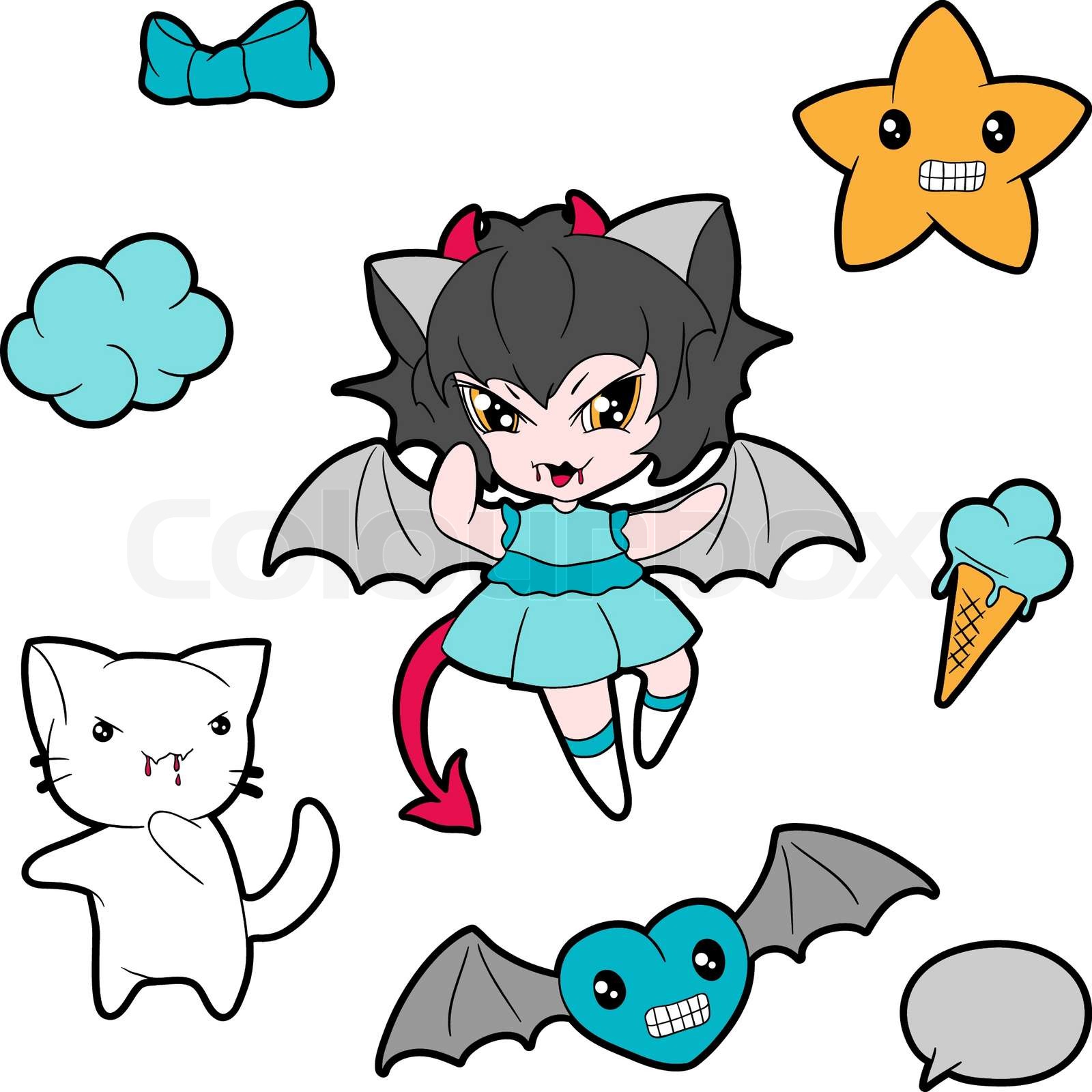 Collection of funny and cute happy kawaii characters | Stock vector ...