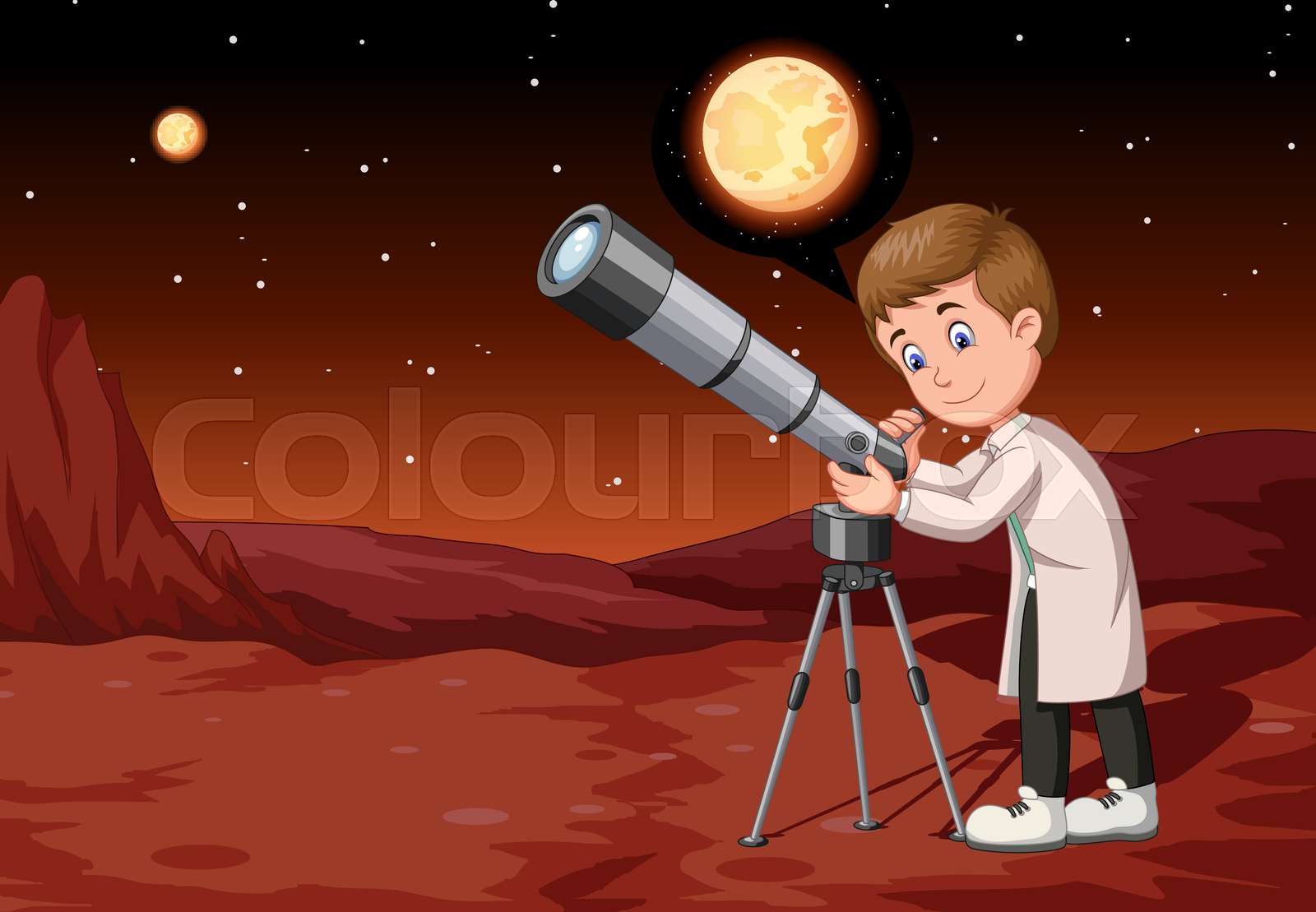 Handsome Scientist With Telescope in Mars Suface Cartoon | Stock vector ...