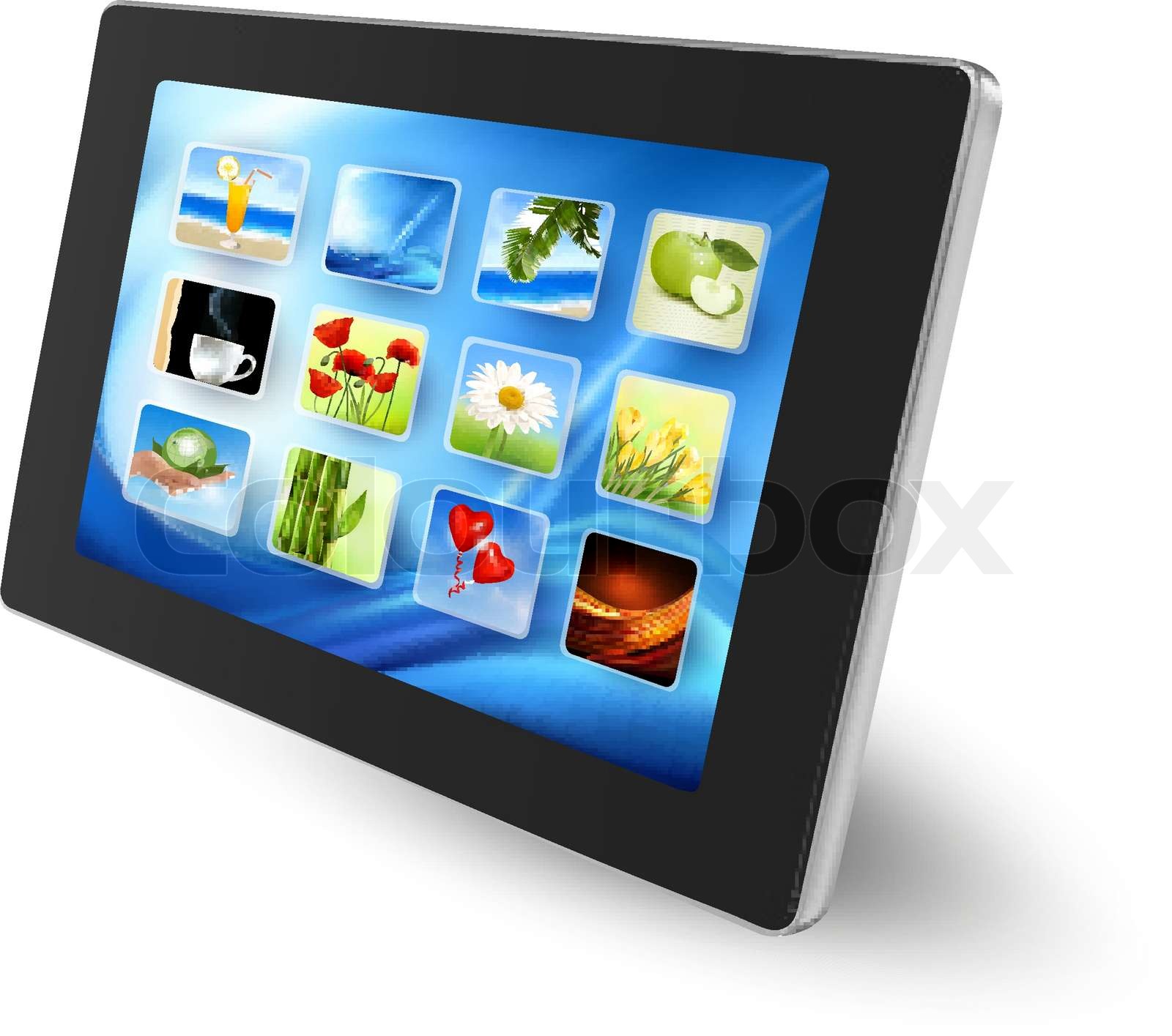 Tablet pc with icons Vector | Stock vector | Colourbox