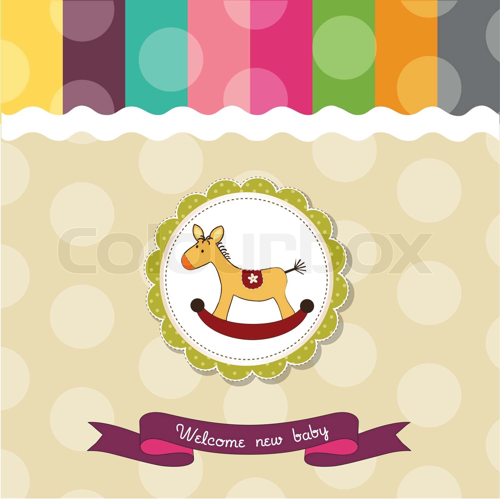 baby shower card with rocking horse | Stock vector | Colourbox